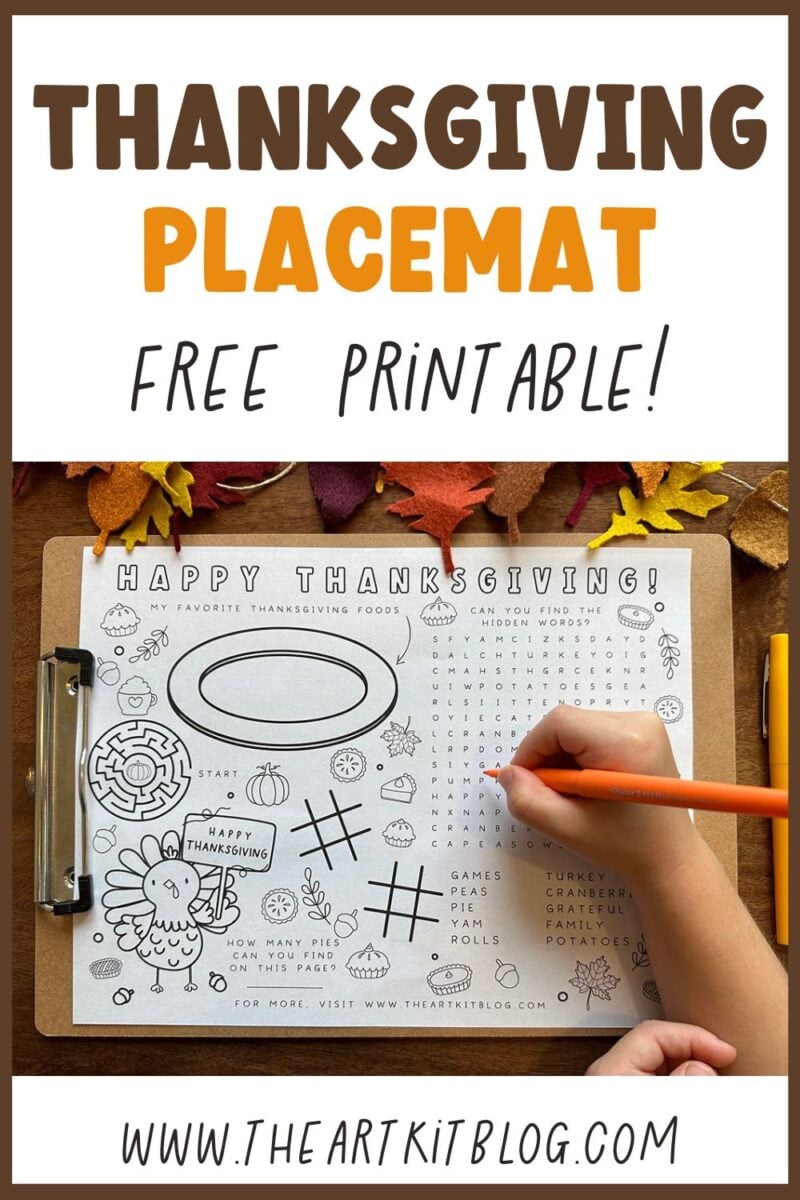 Free Printable Thanksgiving Placemat Activity Sheet for Kids - The Art Kit