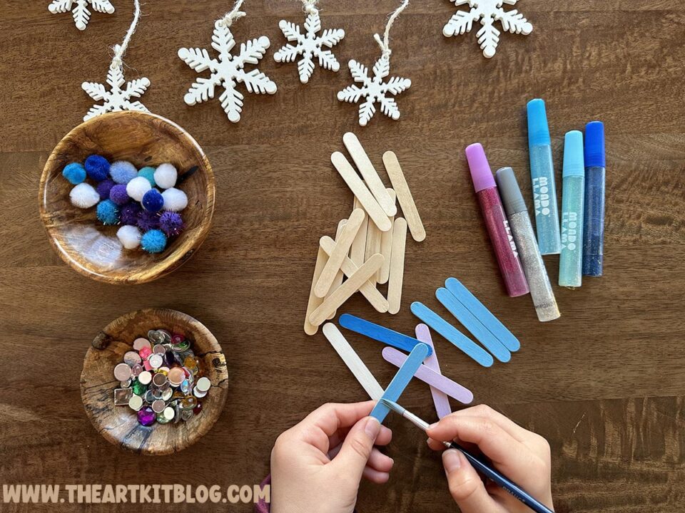 Mini Popsicle Stick Snowflake Winter Craft for Kids - The Art Kit