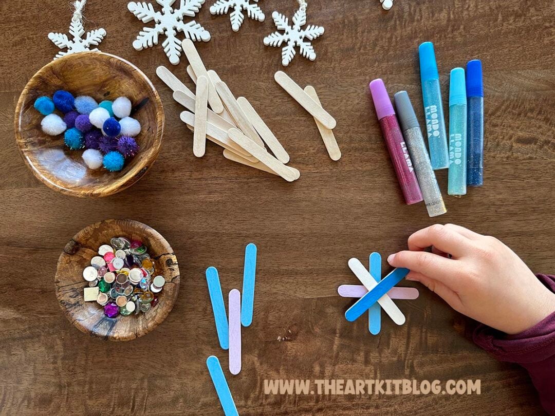 Mini Popsicle Stick Snowflake Winter Craft for Kids - The Art Kit
