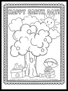 FREE Printable! Happy Earth Day Boy in Nature Coloring Page - The Art Kit