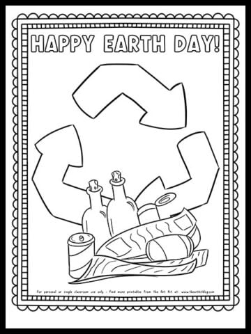 FREE Printable! Happy Earth Day Recycling Coloring Page - The Art Kit