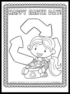 FREE! Happy Earth Day Girl Recycling Coloring Page - The Art Kit