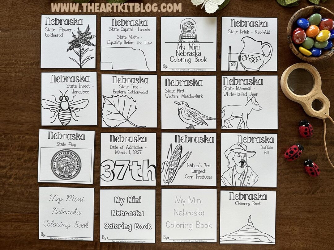 Mini Nebraska Coloring Pages USA 50 States {FREE Printable!} - The Art Kit