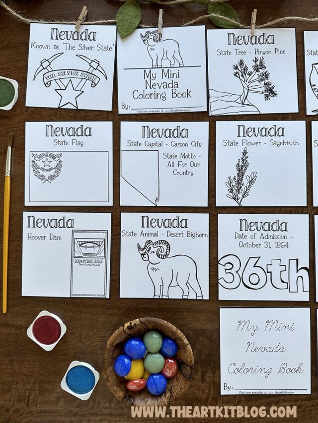 Mini Nevada Coloring Pages USA 50 States {FREE Printable!} - The Art Kit