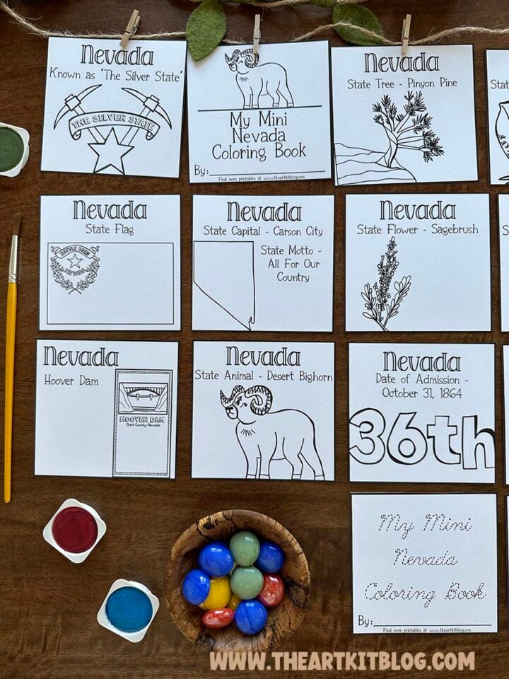 Mini Nevada Coloring Pages USA 50 States {FREE Printable!} - The Art Kit