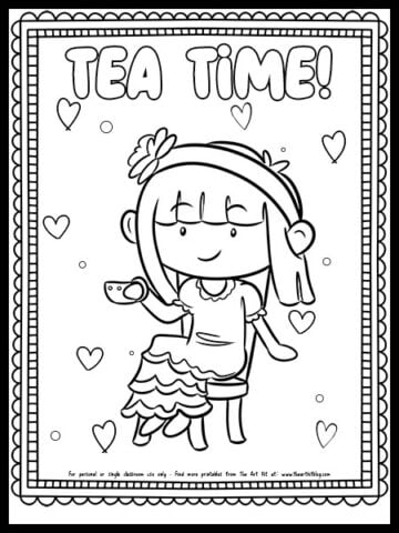 Girl Holding Tea Cup Coloring Page {FREE PRINTABLE!} - The Art Kit