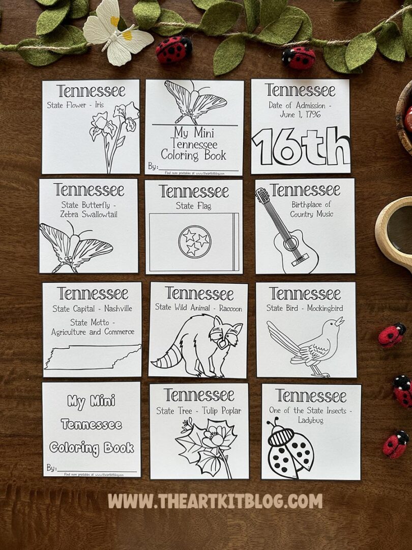 Tennessee Mini Coloring Pages USA 50 States {FREE Printable!} - The Art Kit