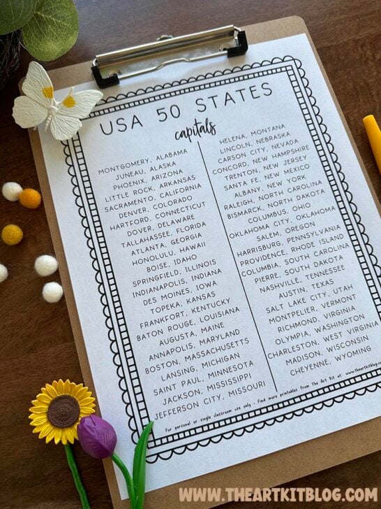 USA 50 States Capitals! Alphabetical Order FREE Printable - The Art Kit