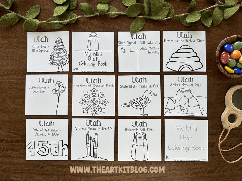 Utah Mini Coloring Pages USA 50 States {FREE Printable!} - The Art Kit