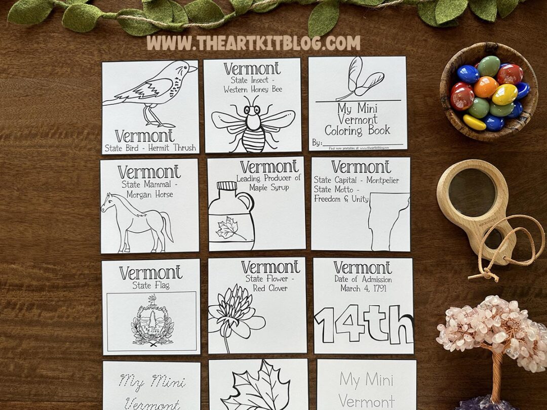 Vermont Mini Coloring Pages USA 50 States {FREE Printable!} - The Art Kit
