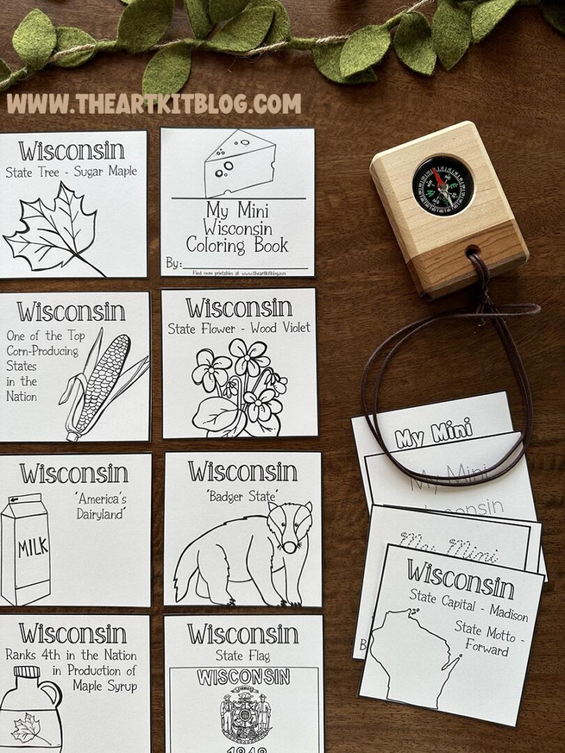 Wisconsin Mini Coloring Pages USA 50 States {FREE Printable!} - The Art Kit