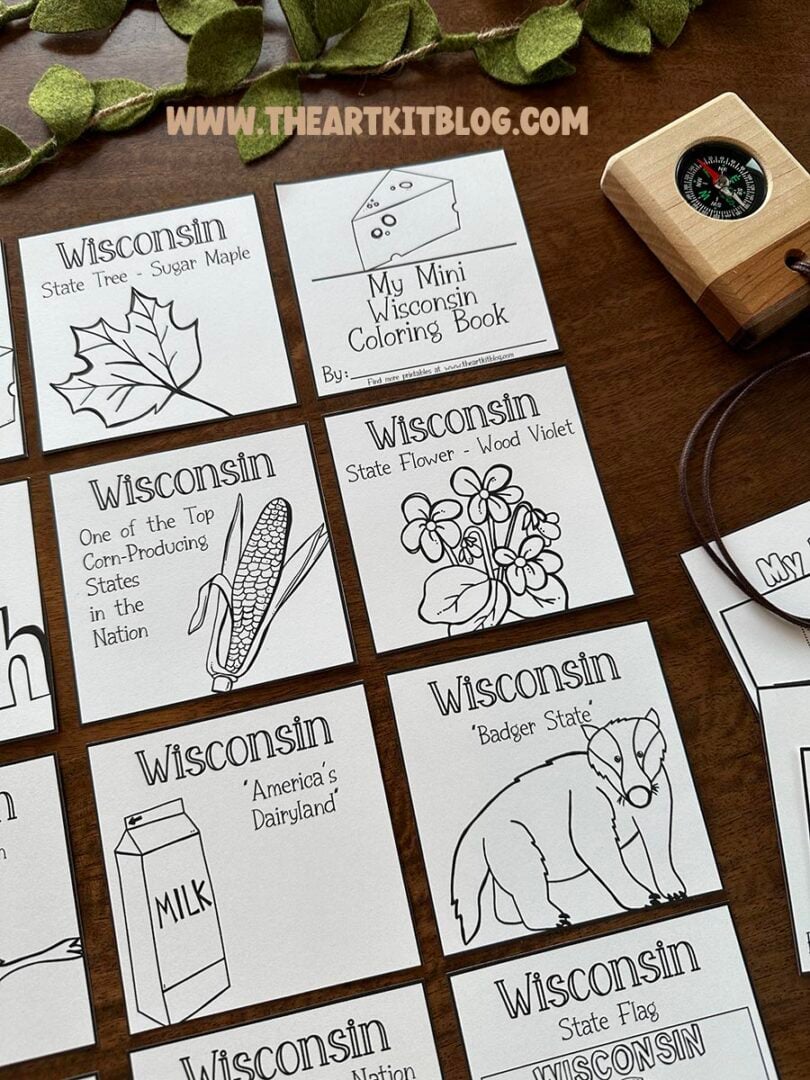 Wisconsin Mini Coloring Pages USA 50 States {FREE Printable!} - The Art Kit