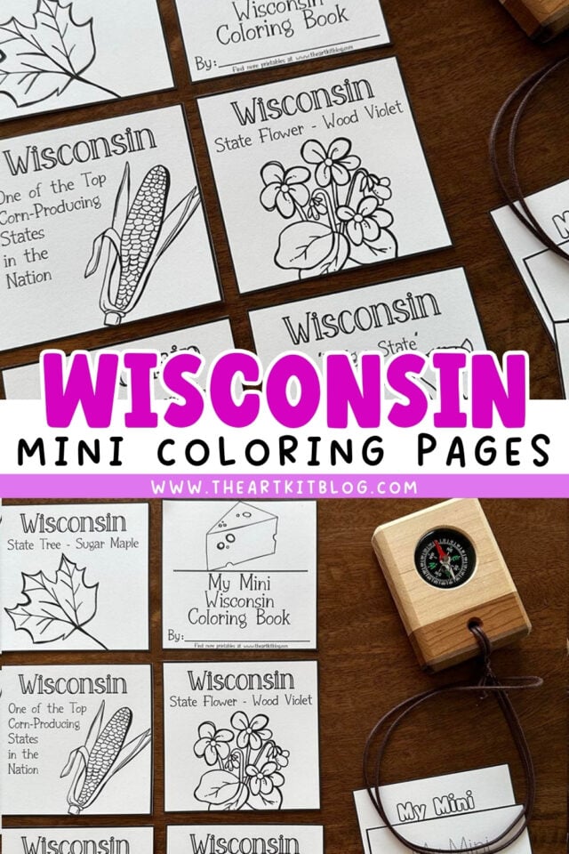 Wisconsin Mini Coloring Pages USA 50 States {FREE Printable!} - The Art Kit