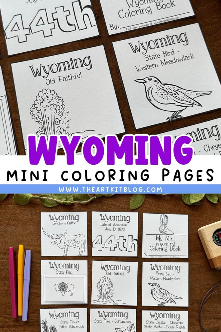 Wyoming Mini Coloring Pages USA 50 States {FREE Printable!} - The Art Kit
