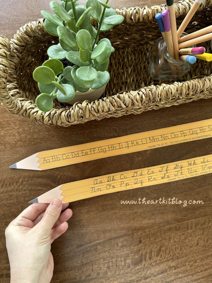 Cute! Alphabet Desk Strips FREE Printable: Print and Cursive - The Art Kit