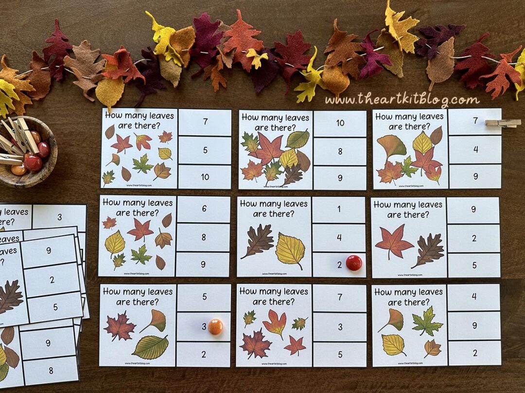 Fall Leaves Counting Clip Cards: Free Printable - The Art Kit