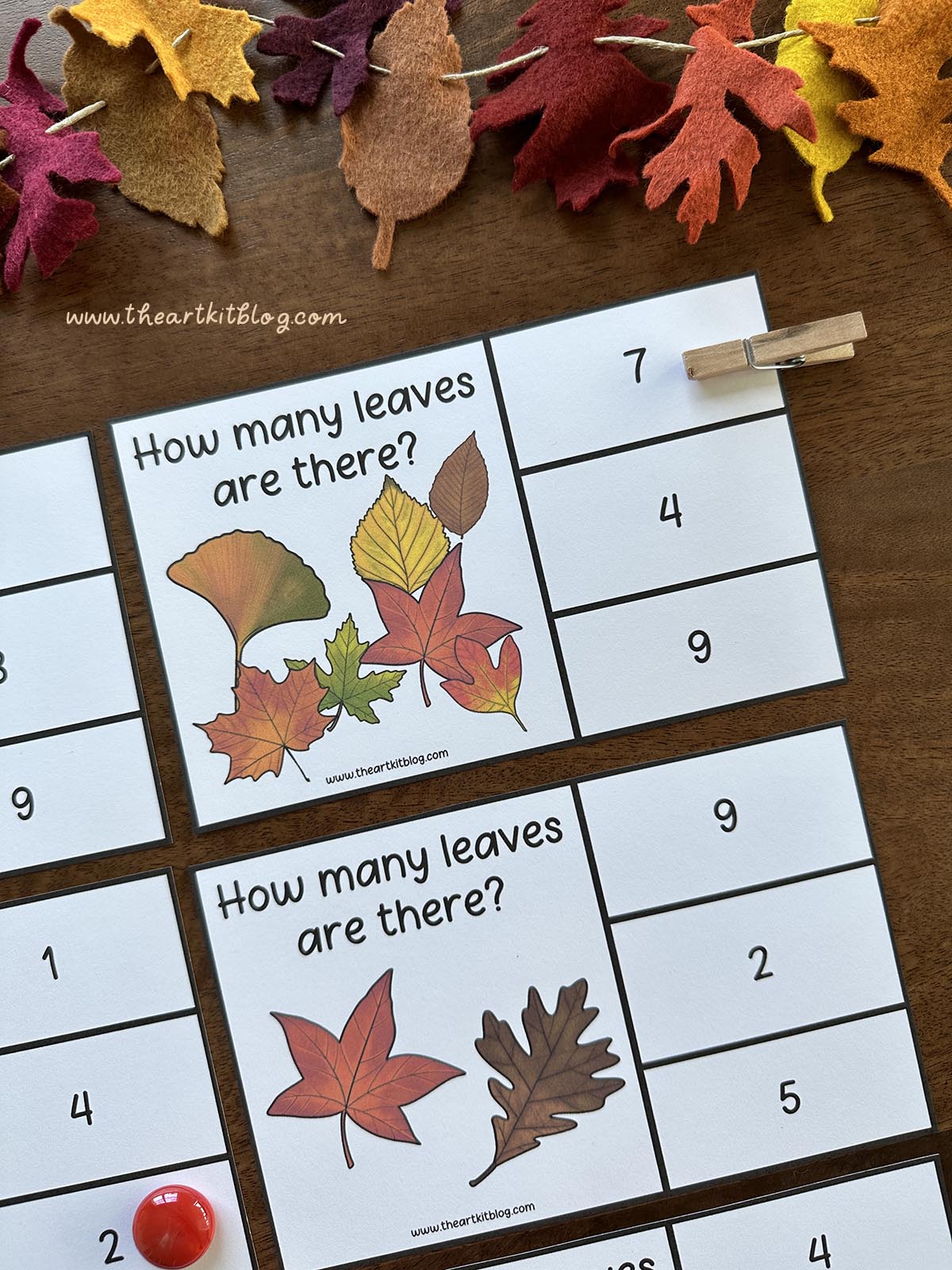 Fall Leaves Counting Clip Cards: Free Printable - The Art Kit
