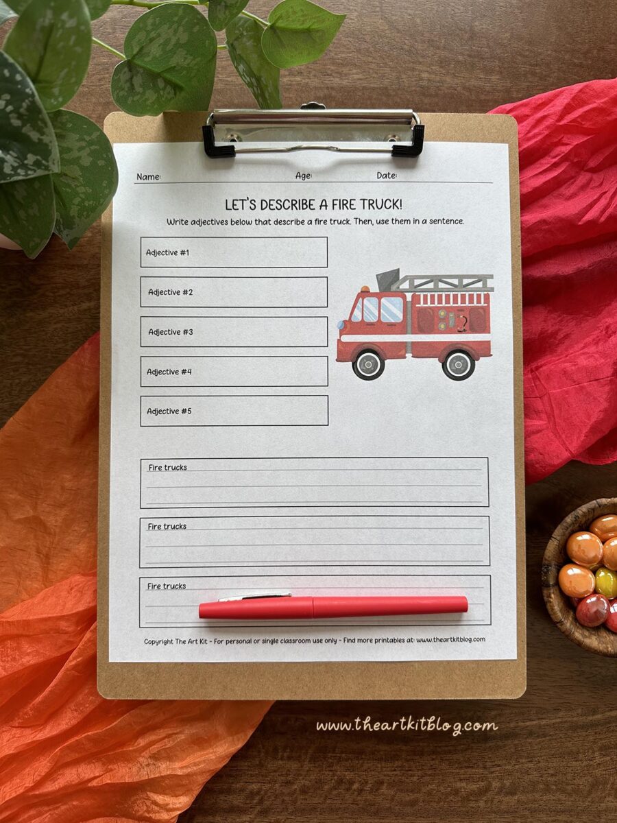Fire Safety: Describe a Fire Truck Worksheet! FREE Printable - The Art Kit