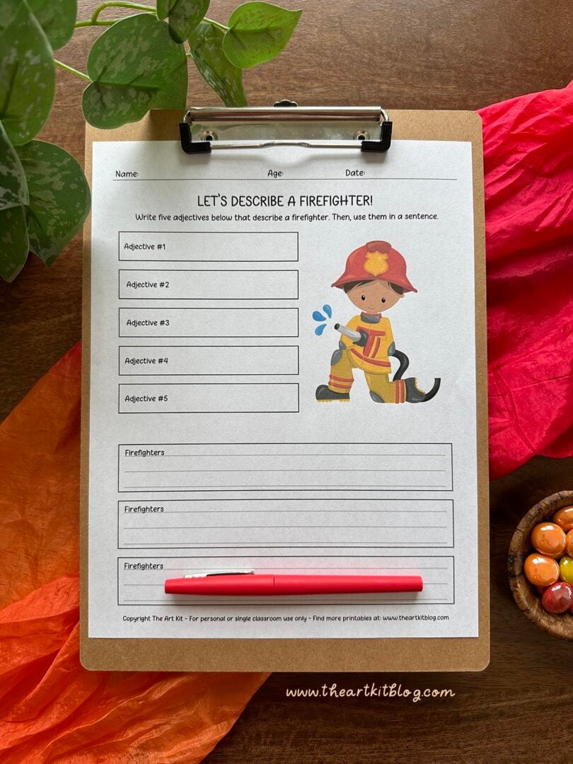 Fire Safety: Describe a Firefighter Worksheet! FREE Printable - The Art Kit