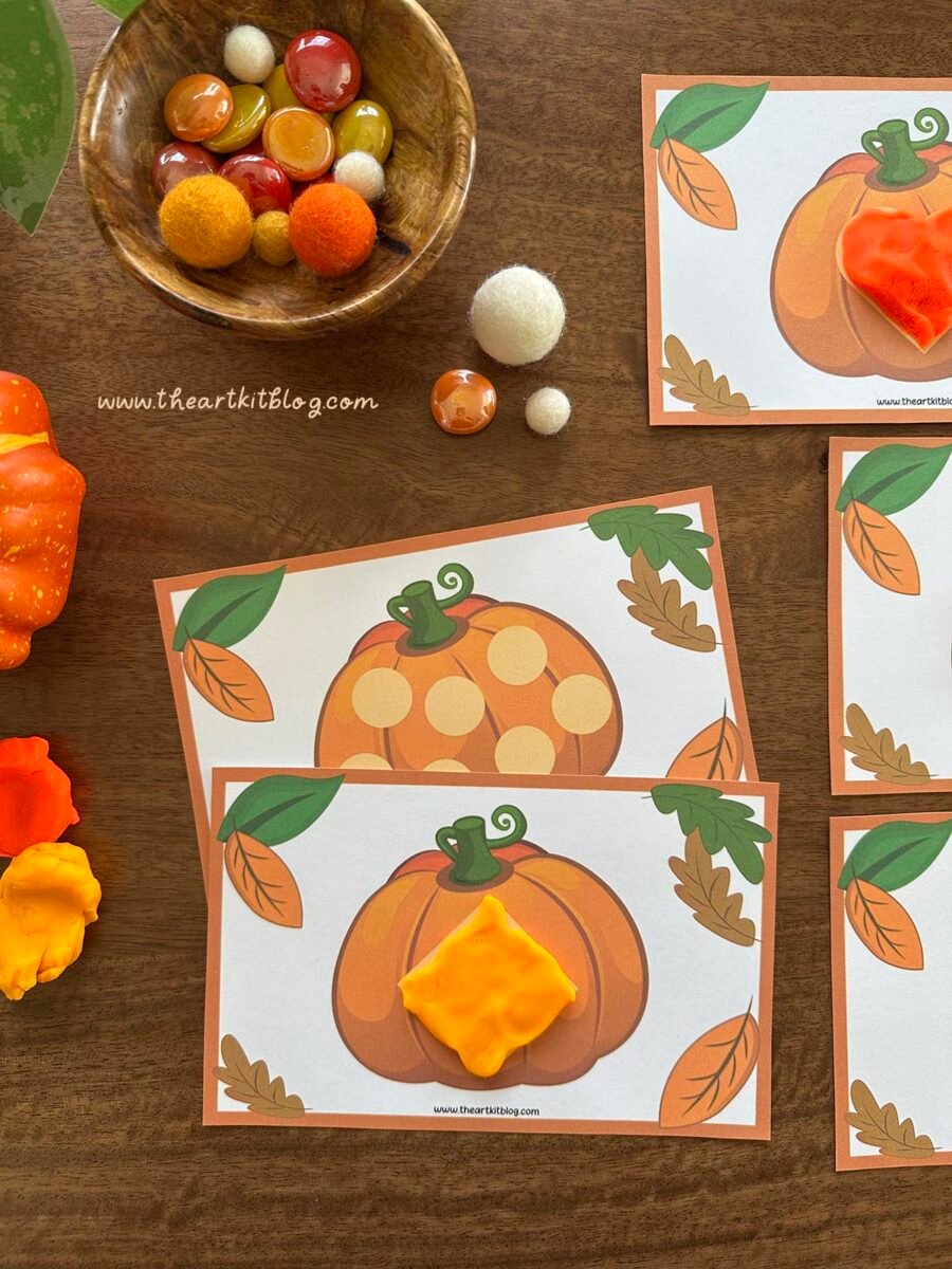 Pumpkin Shape Playdough Cards - FREE Printables - The Art Kit