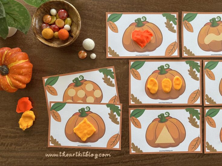 Pumpkin Shape Playdough Cards - FREE Printables - The Art Kit