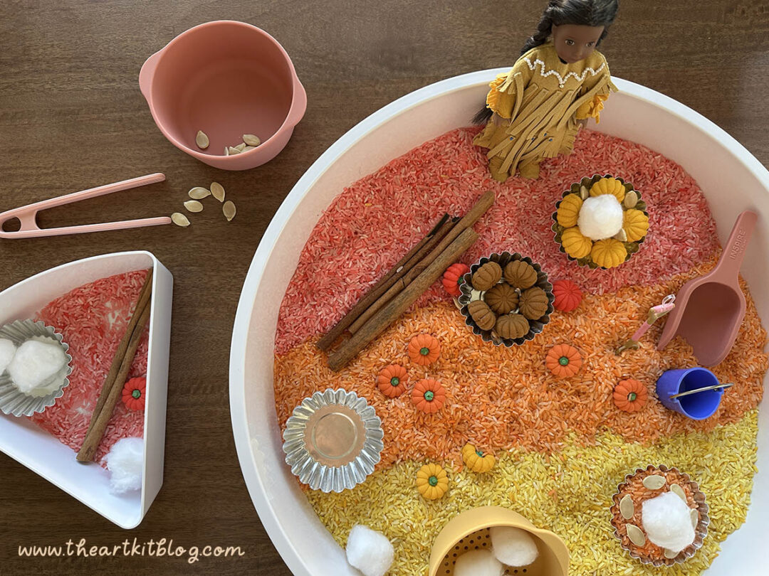 Make Your Own: Pumpkin Pie Rice Sensory Bin - The Art Kit