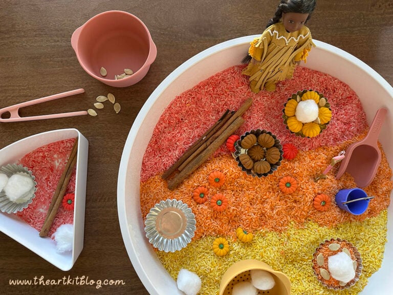 Make Your Own: Pumpkin Pie Rice Sensory Bin - The Art Kit