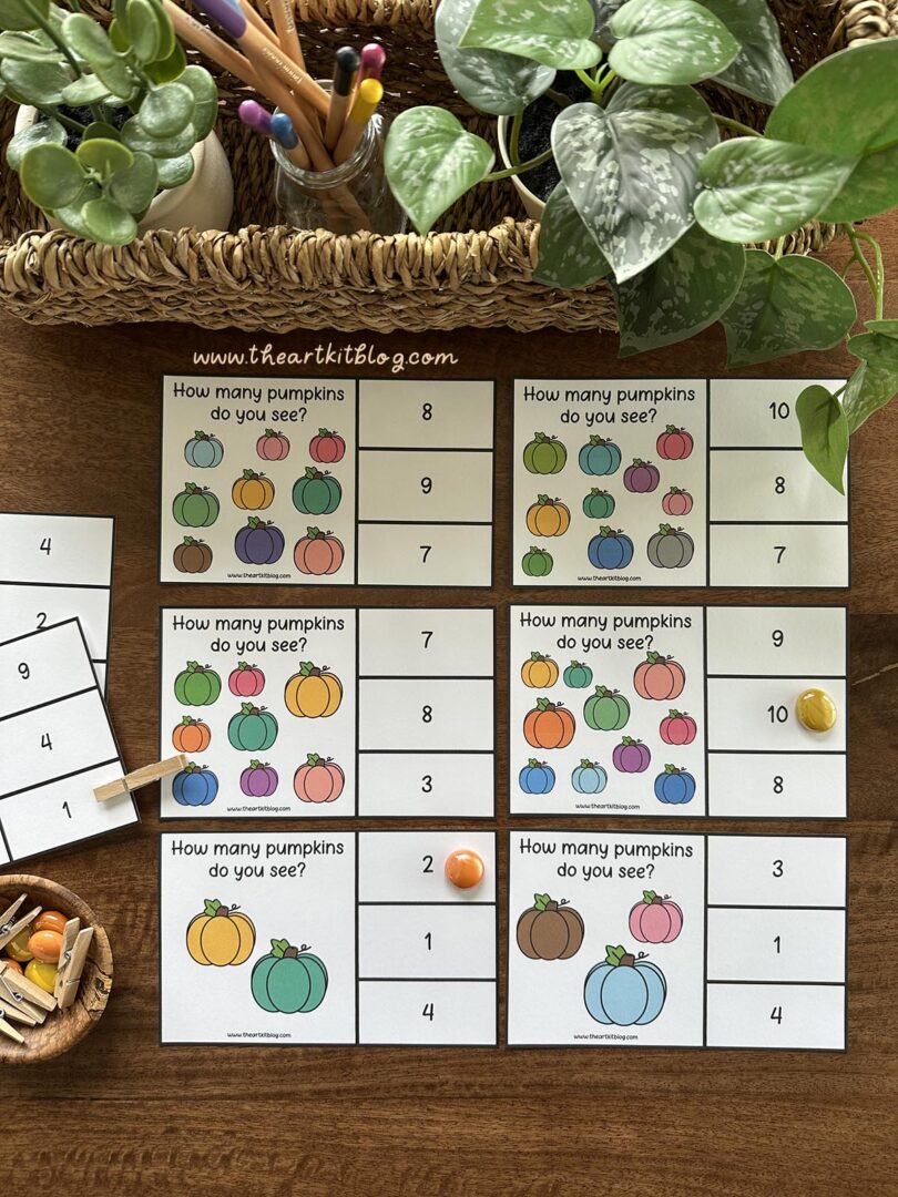Pumpkin Counting Clip Cards: Free Printable - The Art Kit