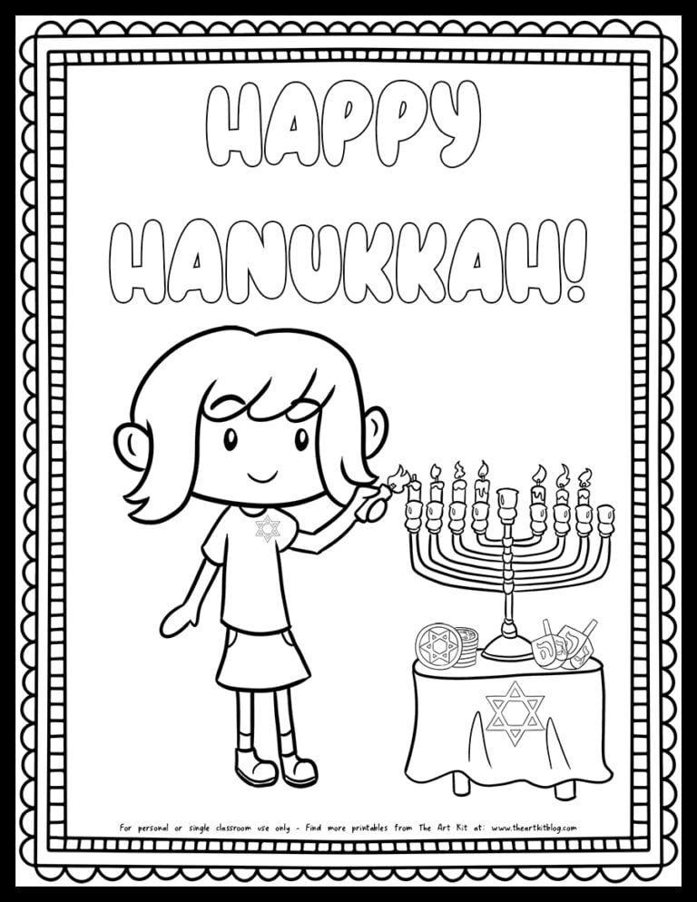 Happy Hanukkah Girl Lighting Menorah Coloring Page Free Printable - The ...