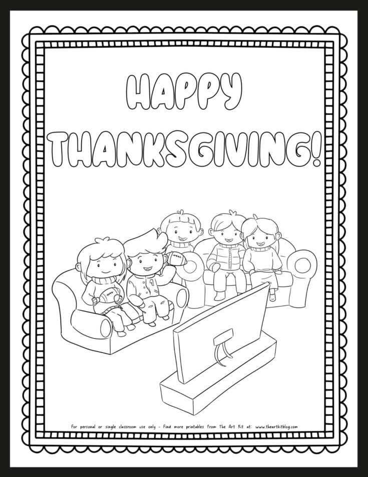 Thanksgiving Kids Watching Football Coloring Page Free Printable - The ...