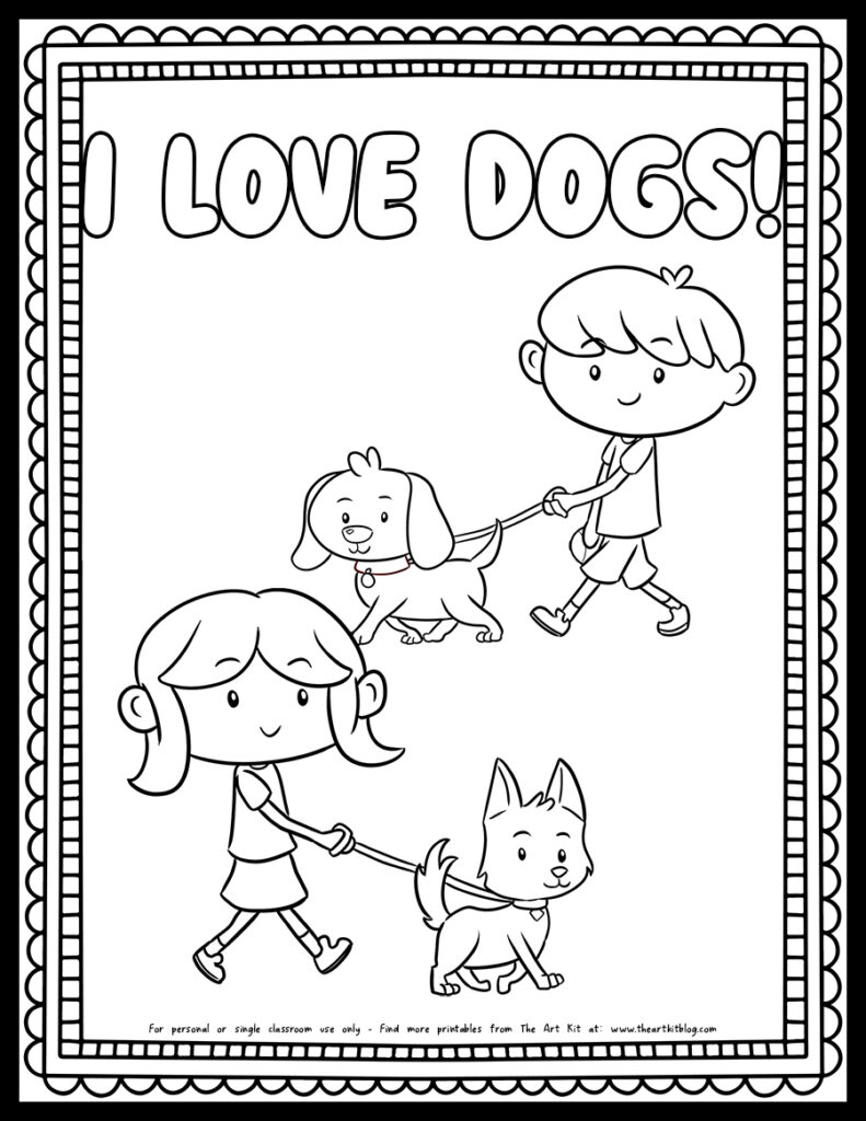 I love dogs boy, girl, and their dogs taking walks dogs coloring page ...