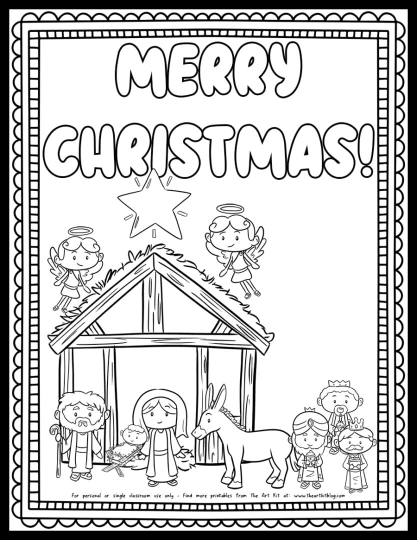 Merry Christmas The Three Wise Men Visiting Baby Jesus Coloring Page ...