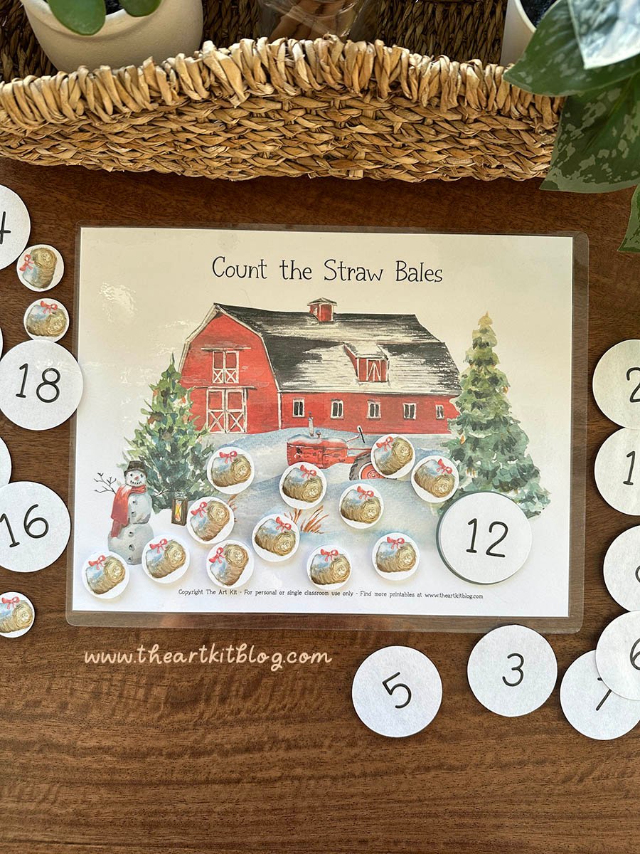 Snowy Christmas Farm and Straw Bale Counting {FREE PRINTABLE for Kids ...