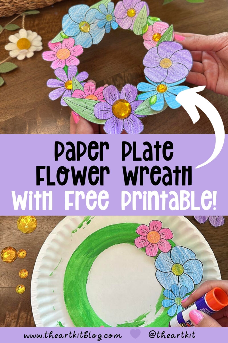 Paper Plate Craft: Flower Wreath (Free Printable) - The Art Kit
