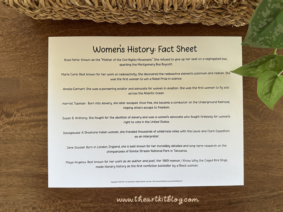 Women's History: Cut and Paste Worksheet (Free Printable) - The Art Kit