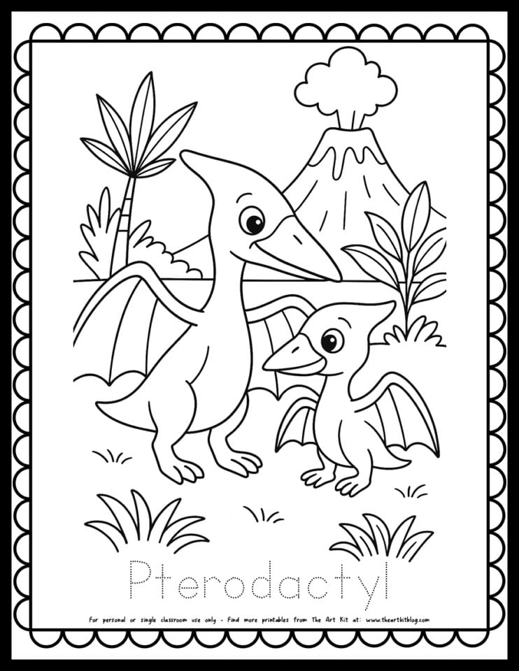 FREE! Pterodactyl Dinosaur Coloring Page Printable - The Art Kit