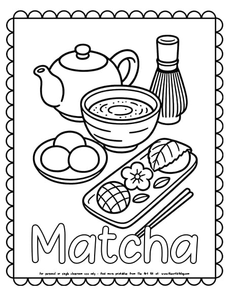 Matcha-tea-set-with-mochi-and-wagashi-sweets-coloring-page copy - The ...
