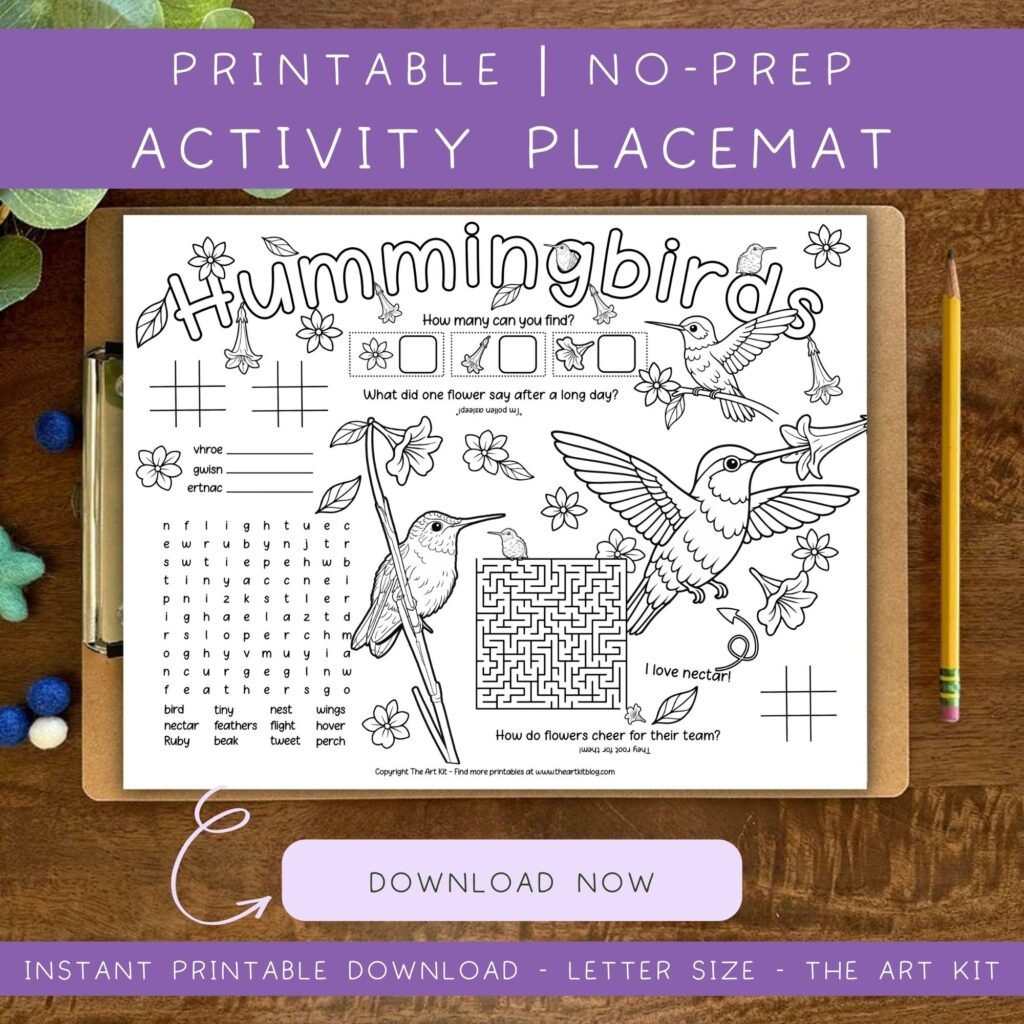 Hummingbird Activity Placement Printable - The Art Kit