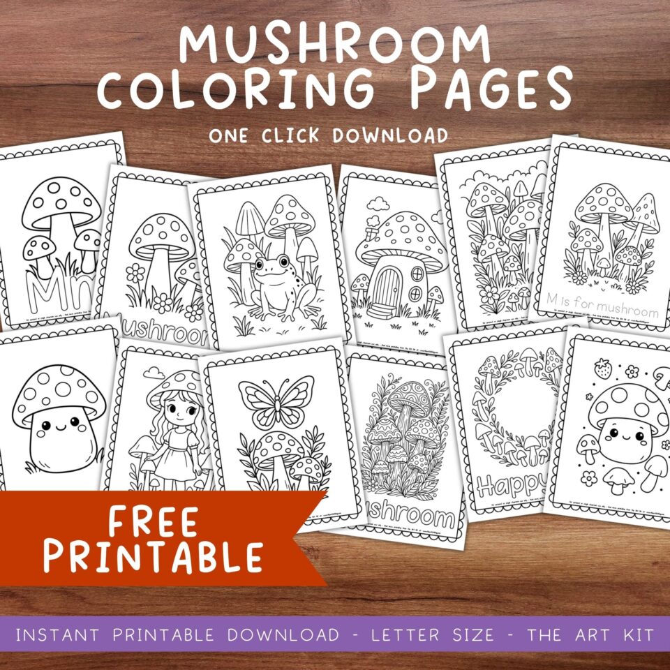 Free Printable Mushroom Coloring Pages for Kids and Adults - The Art Kit